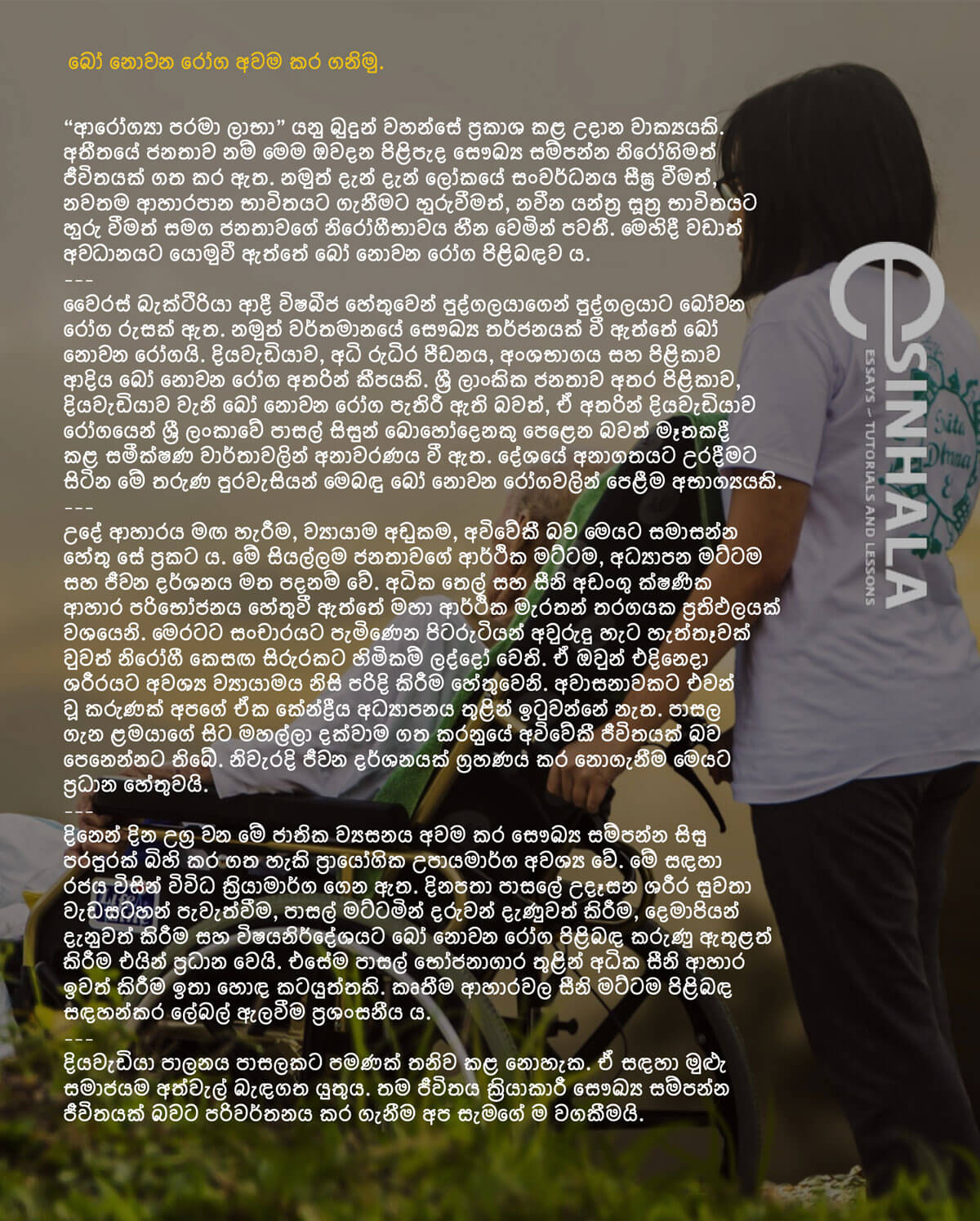 Minimize Non infectious Diseases Sinhala Essay For Grade 10 11 O L